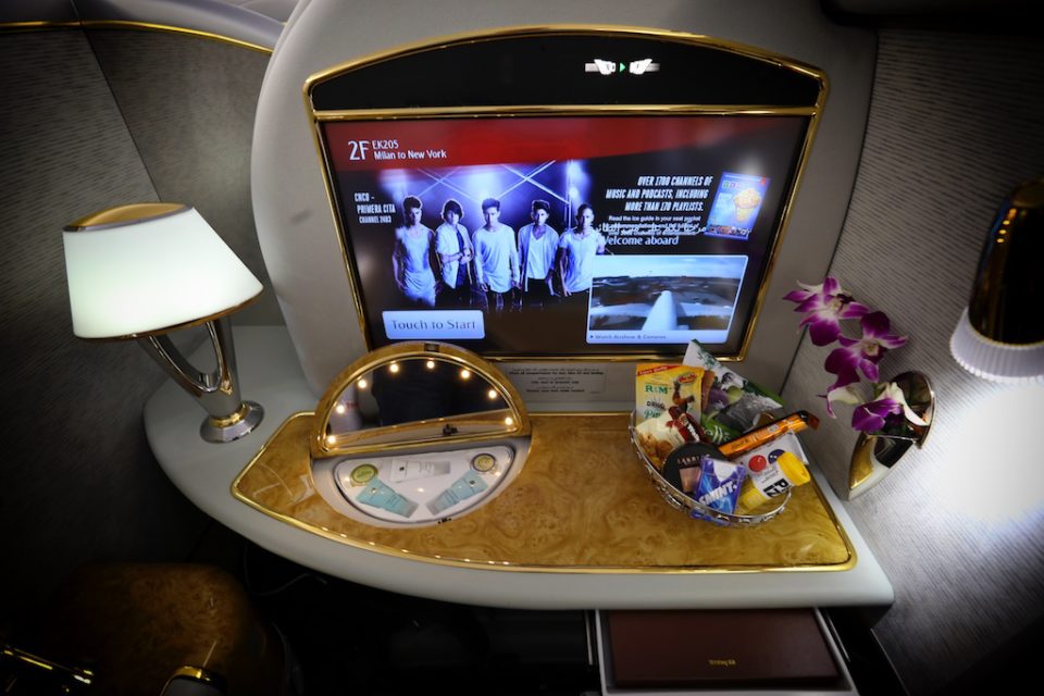Emirates A380 First Class Review | Milan to NYC + Onboard Shower ...