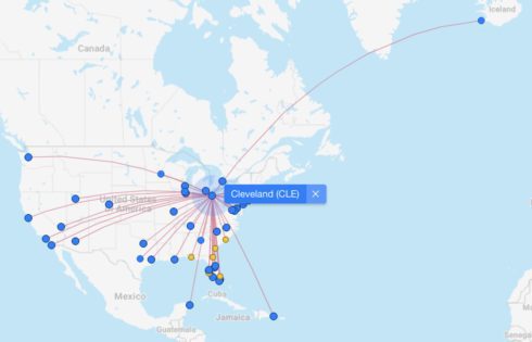 CLE Direct Flight Map - UponArriving
