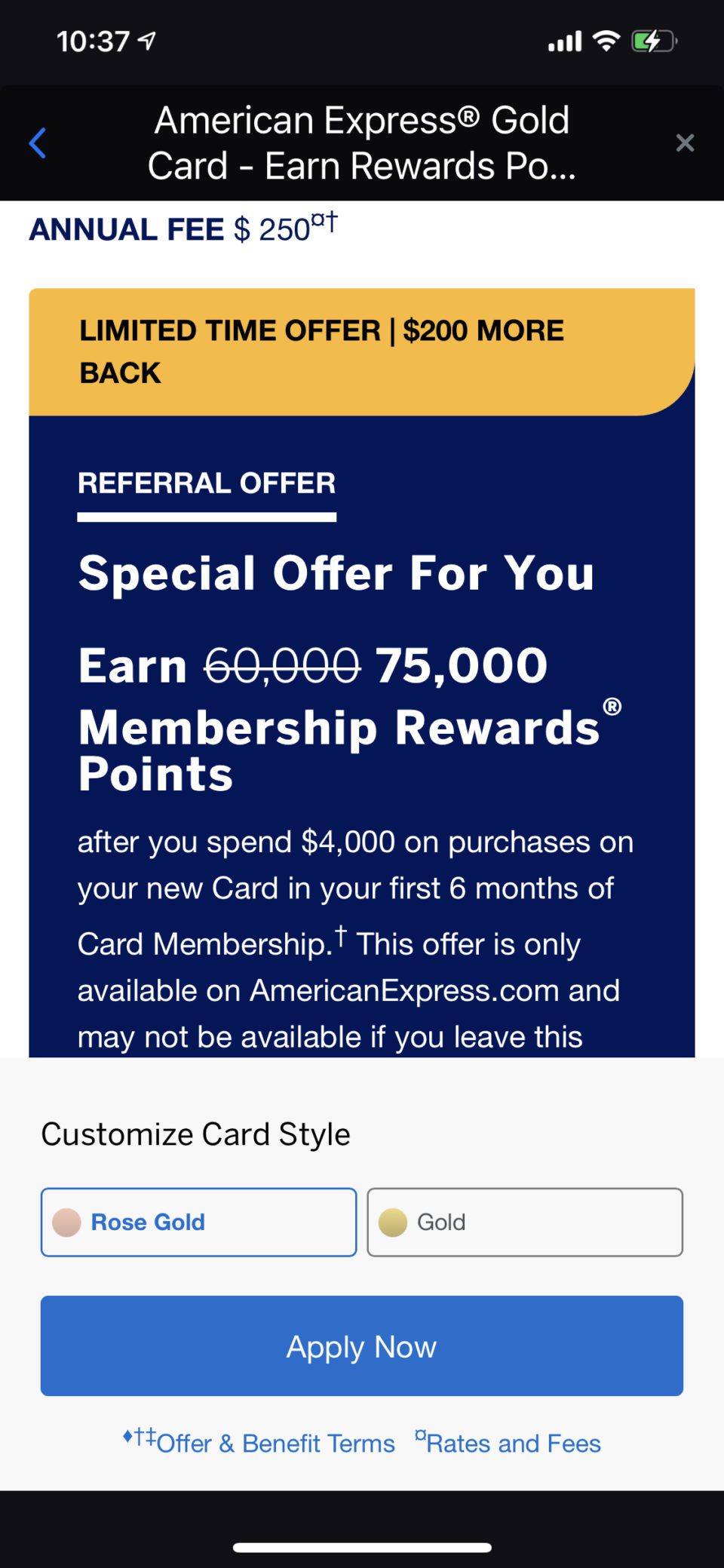 Amex Gold Card 75K + $200 Offer Pulling Up - UponArriving